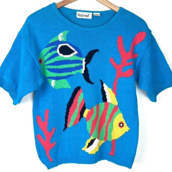 Sweaters | Vintage 8s 90s Kidcore Grandma Fish Sweater | Poshmark